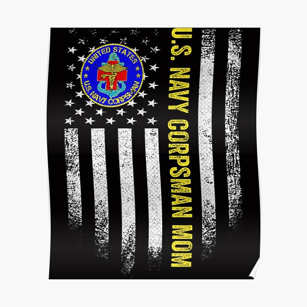 "Vintage USA American Flag Proud US Navy Corpsman Veteran Mom" Poster ...