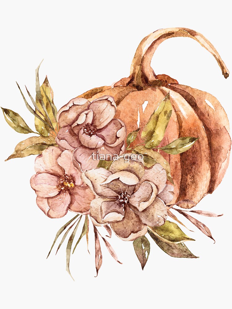 "Watercolor hand painted boho pumpkin digital painting" Sticker for ...