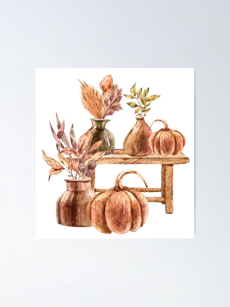 "Watercolor hand painted boho pumpkin digital painting" Poster for Sale ...