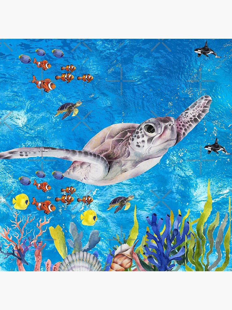 "Aesthetic Hand Painted Watercolor Sea Turtles And Underwater Sea Life ...