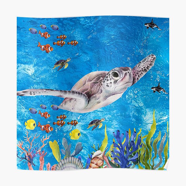 "Aesthetic Hand Painted Watercolor Sea Turtles And Underwater Sea Life ...