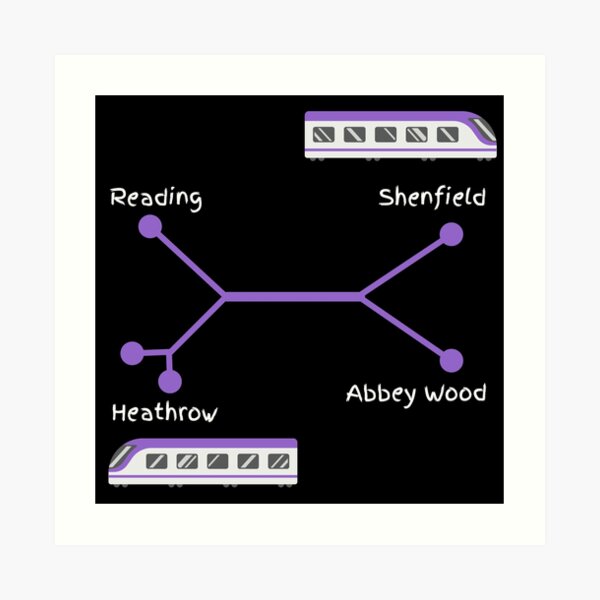 "Elizabeth Line Purple Train Map on Black" Art Print for Sale by ...