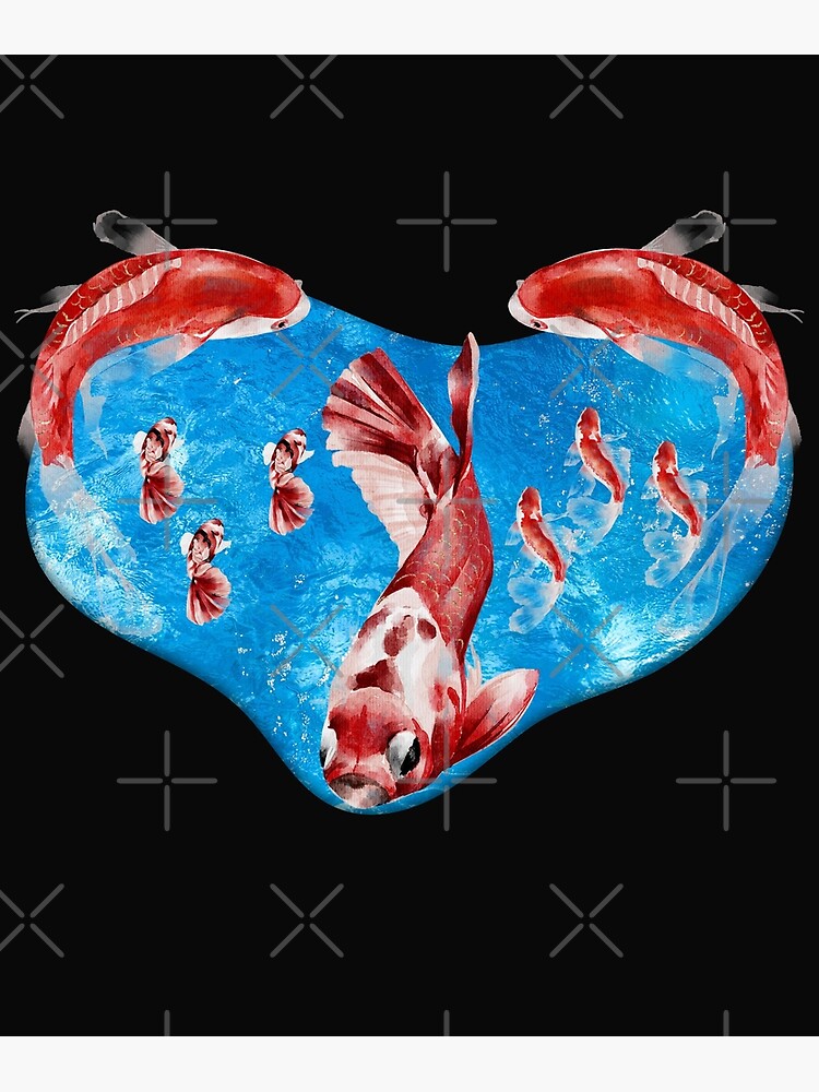 "Watercolor Japanese Koi Fish In A Heart Shaped Fish Pond" Poster for ...