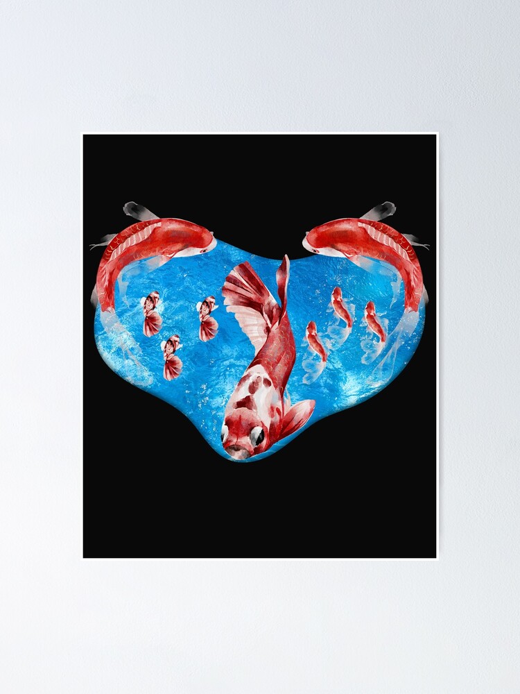 "Watercolor Japanese Koi Fish In A Heart Shaped Fish Pond" Poster for ...
