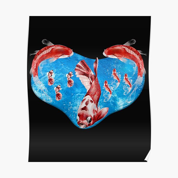 "Watercolor Japanese Koi Fish In A Heart Shaped Fish Pond" Poster for ...