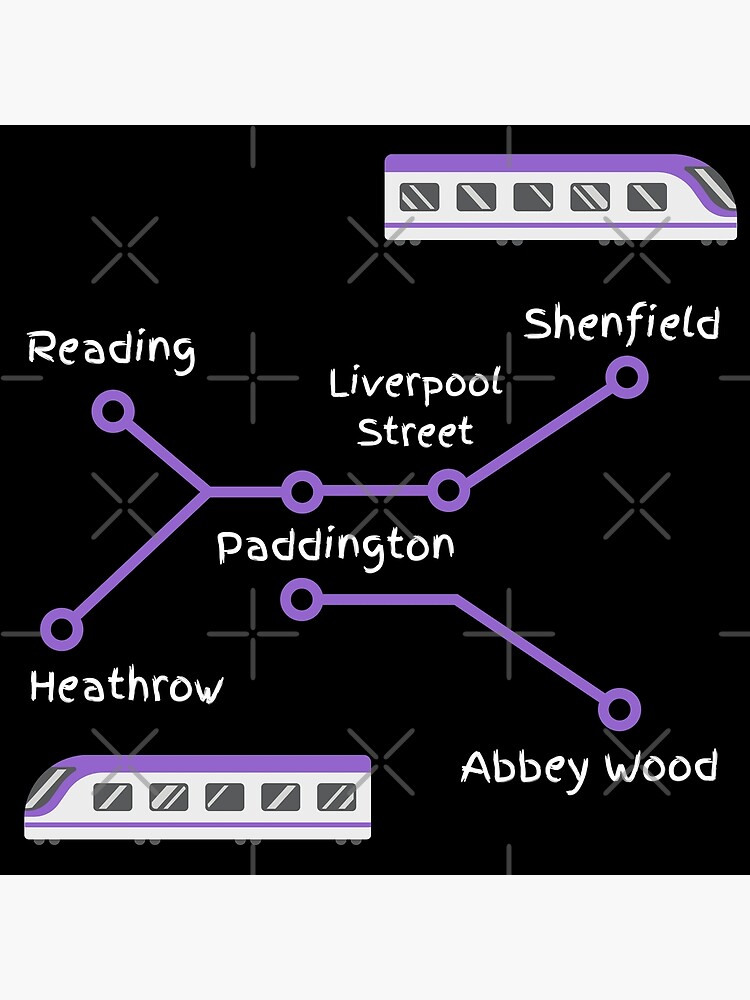 "Elizabeth Line Purple Train Map on Black" Poster for Sale by ...
