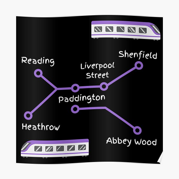 "Elizabeth Line Purple Train Map on Black" Poster for Sale by ...