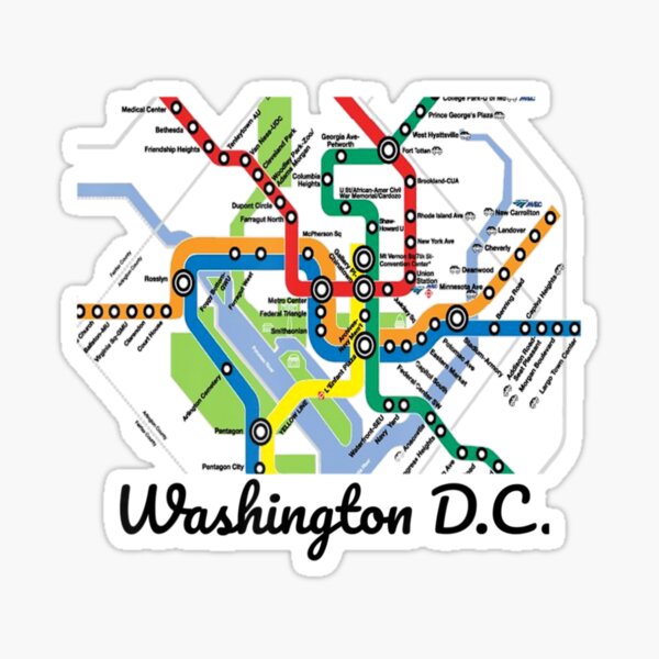 "Metro Map Of Washington Dc Art City Rail Transit Subway" Sticker for ...