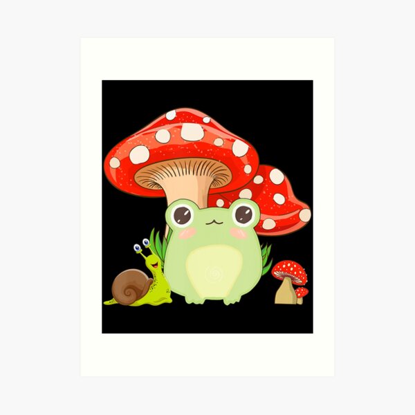 Cute Frog Snail Mushroom Cottagecore Aesthetic Teen Girls Art Print