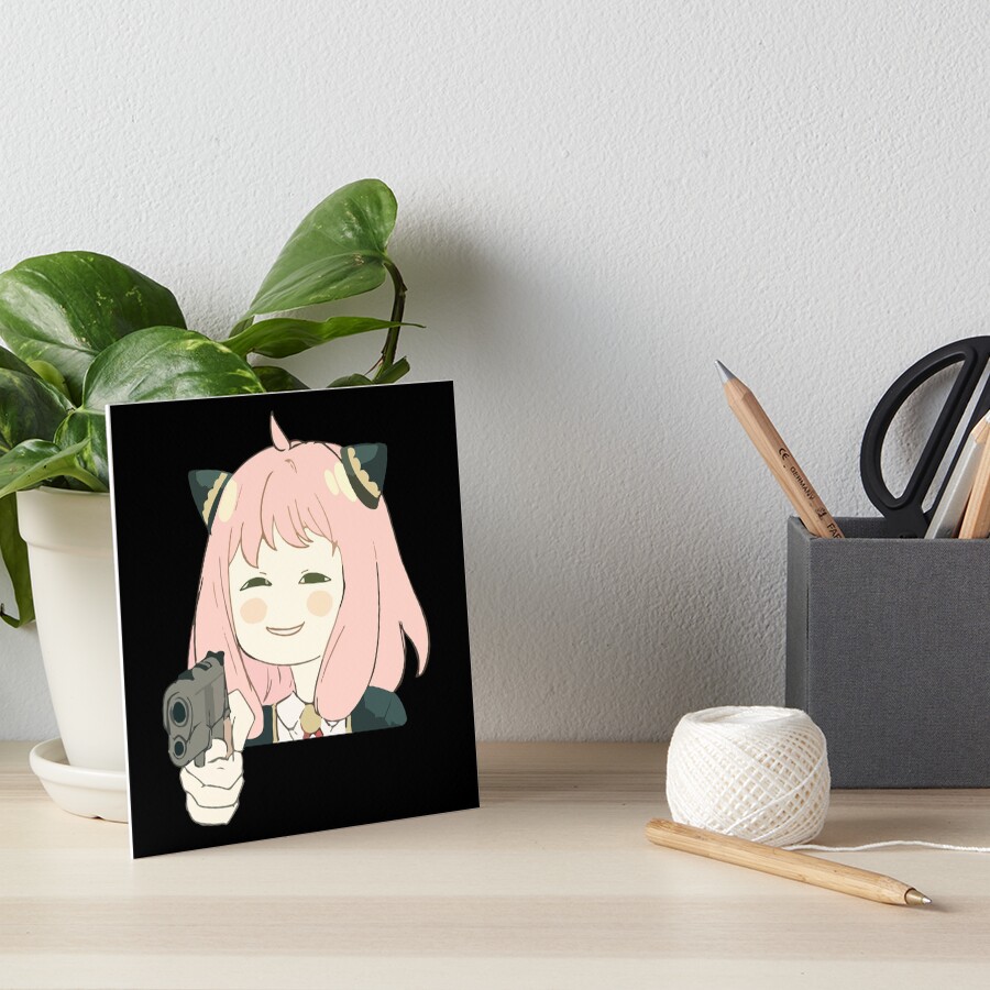 "Anya Smug Face Gun Meme" Art Board Print for Sale by MangaMolly ...