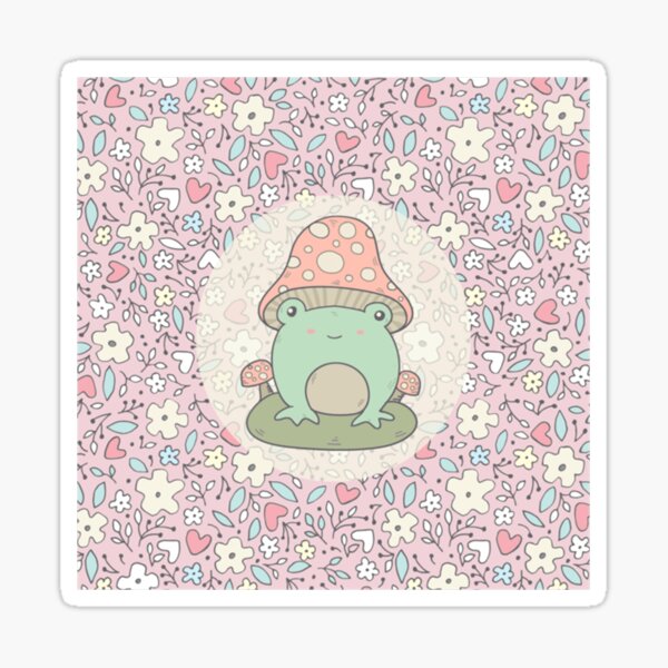 "Cute Cottagecore Frog Floral Pattern - Dusty Pink Classic " Sticker ...