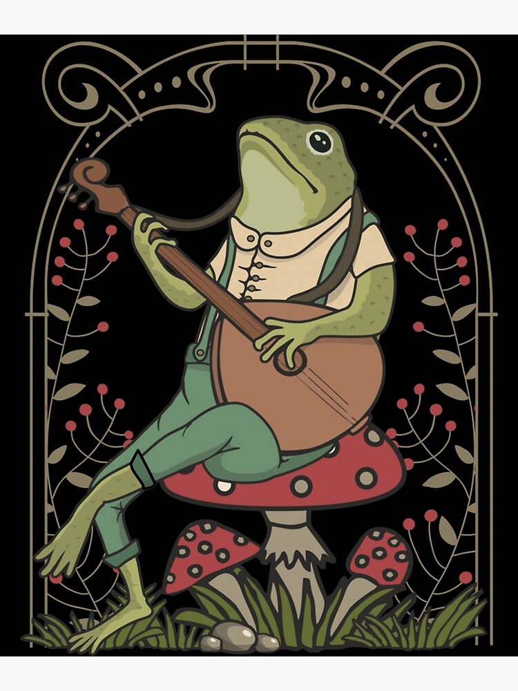 Póster «Linda rana Cottagecore tocando el banjo sentado en un hongo ...