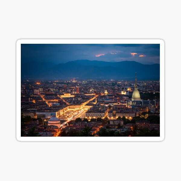 "Turin (Torino) high definition skyline at blue hour" Sticker for Sale ...