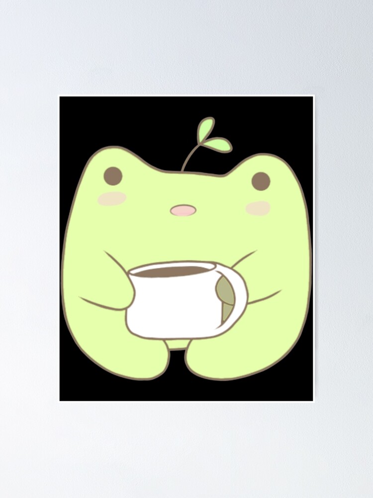 "Cute frog sitting down holding a coffe cup or tea adorable frog stiker ...