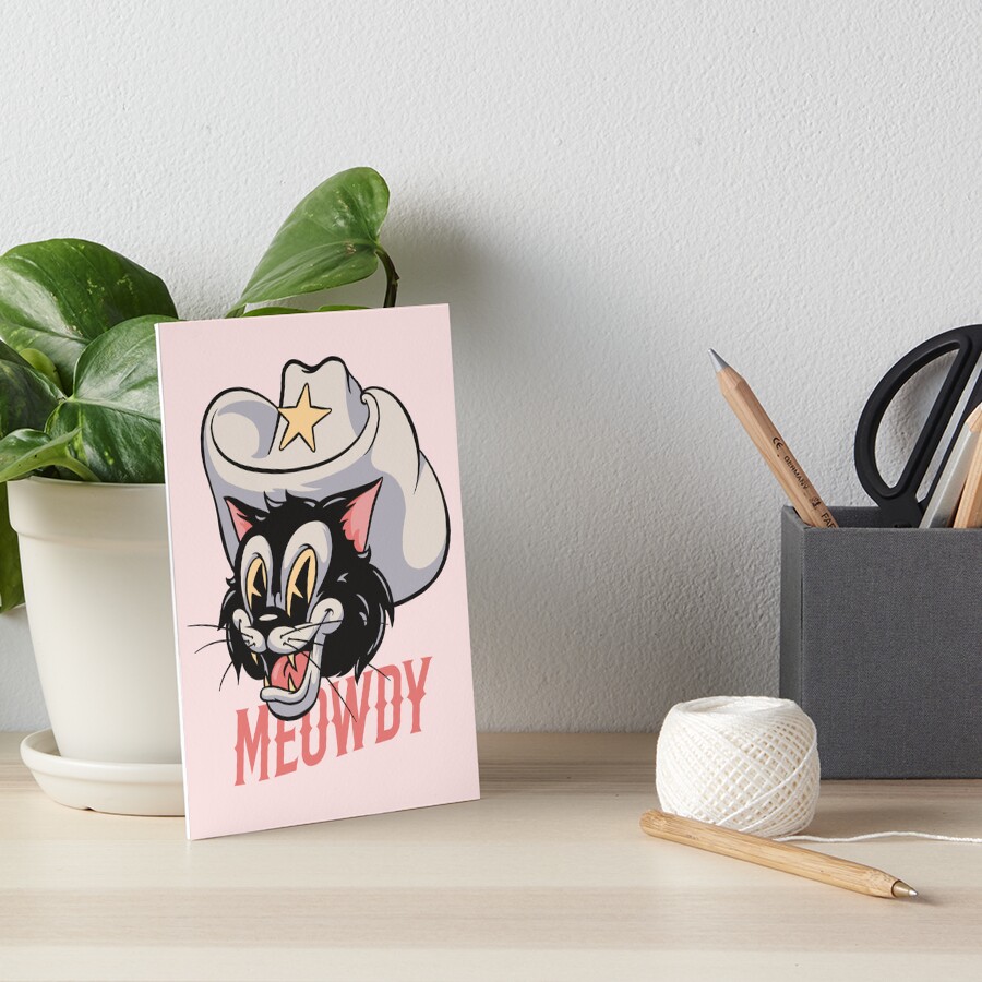 "HOWDY MEOWDY YALL | Cowboy Cat Retro Mascot | Pink Background" Art ...