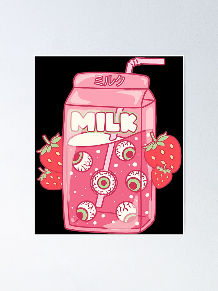 "Weirdcore Aesthetic Kawaii Strawberry Milk Carton Augäpfel" Poster von ...