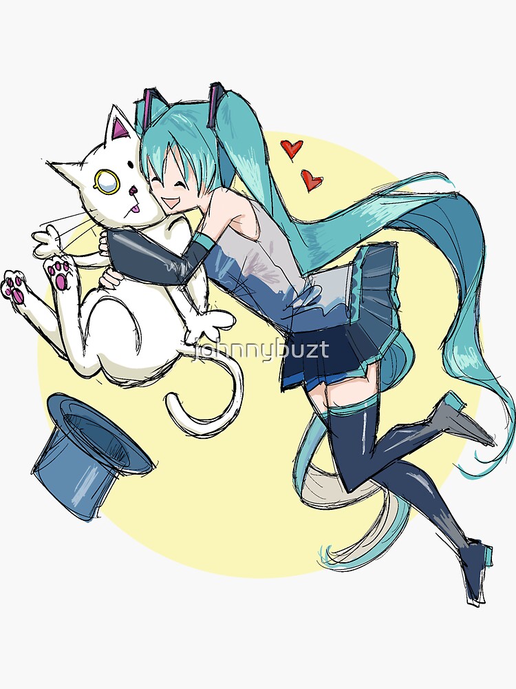 "Hatsune Miku and cat" Sticker for Sale by johnnybuzt | Redbubble