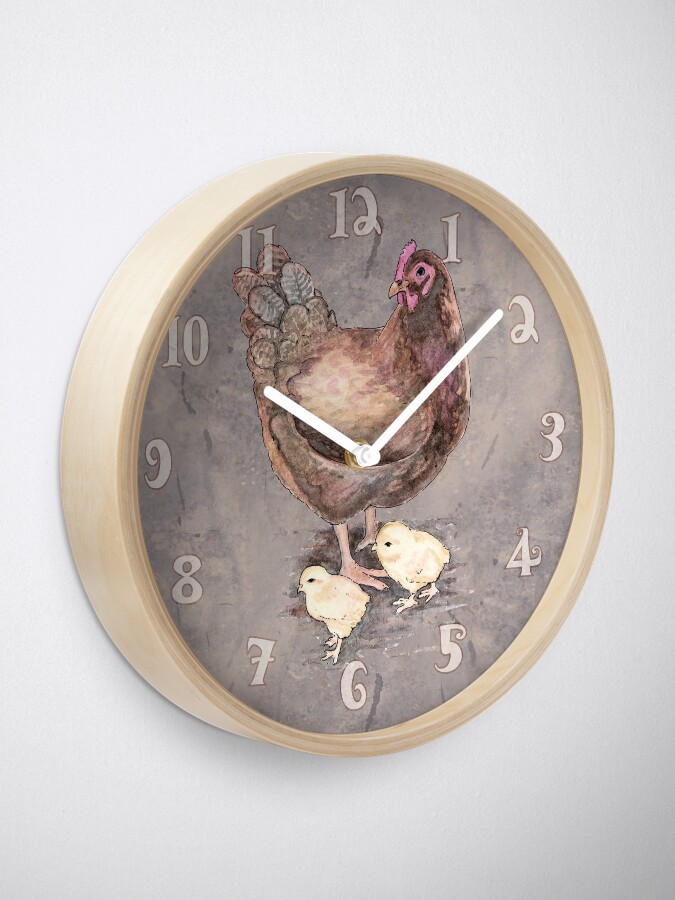 Mother Hen And Chicks Watercolor Design Clock