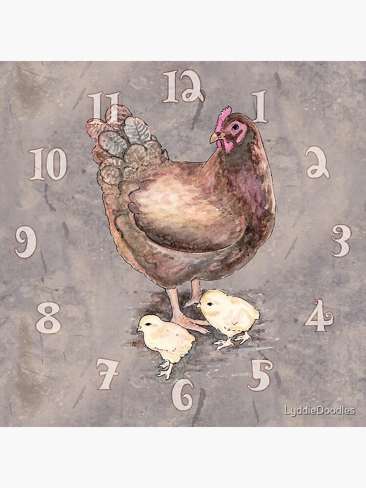 Mother Hen And Chicks Watercolor Design Clock