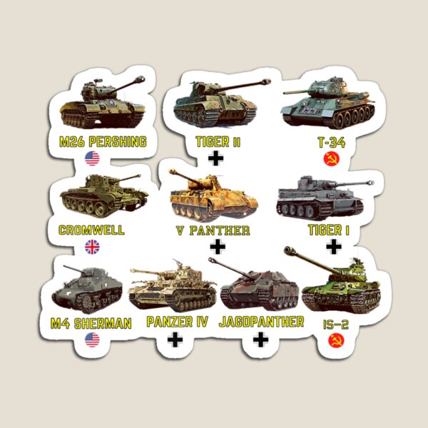 "Top Ten Best Ww2 Tanks M4 Sherman Panzer Iv Tiger Ii T-34" Magnet for ...