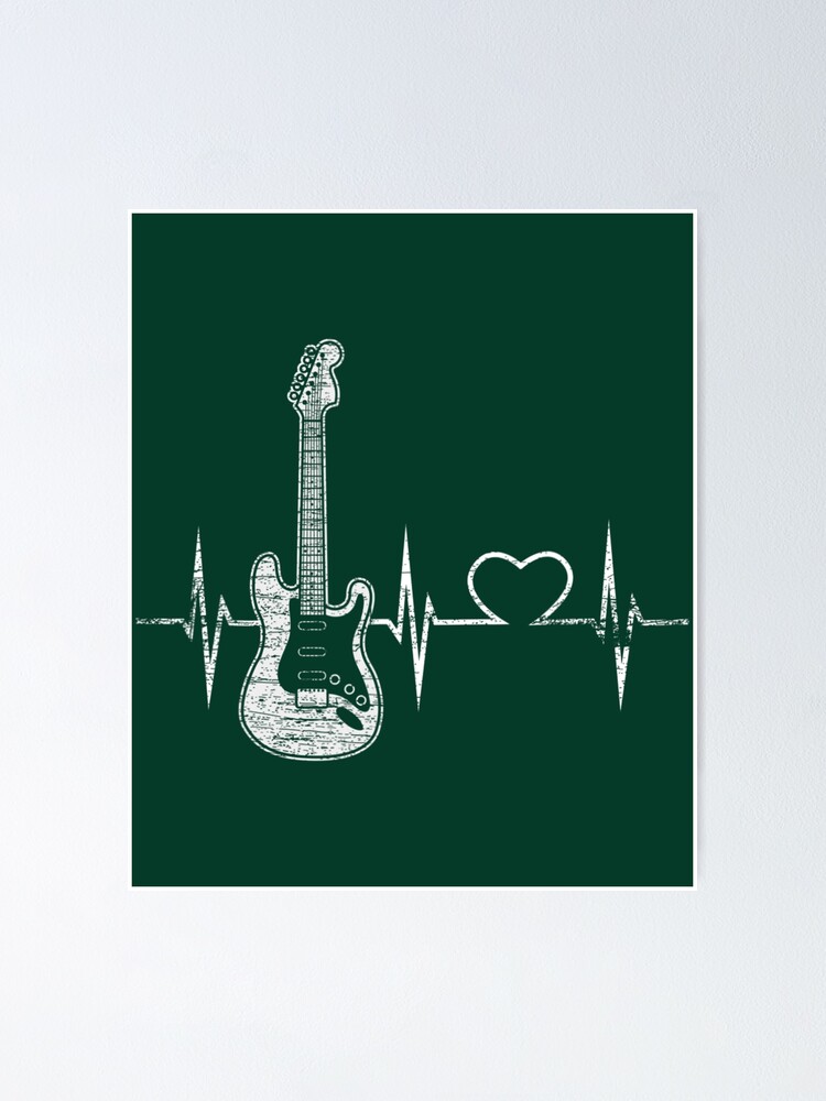 "Vintage Guitarist Love Music Heart Heartbeat Guitar" Poster for Sale ...