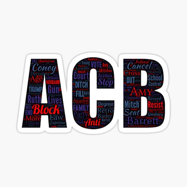 "ACB-Amy Coney Barrett white words cloud Black" Sticker for Sale by ...
