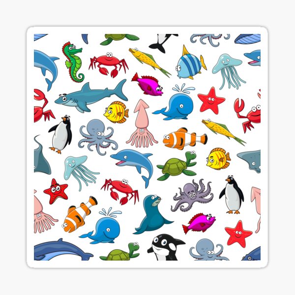 "Cute Cartoon Ocean Fish Underwater - Aquatic And Marine Life" Sticker ...