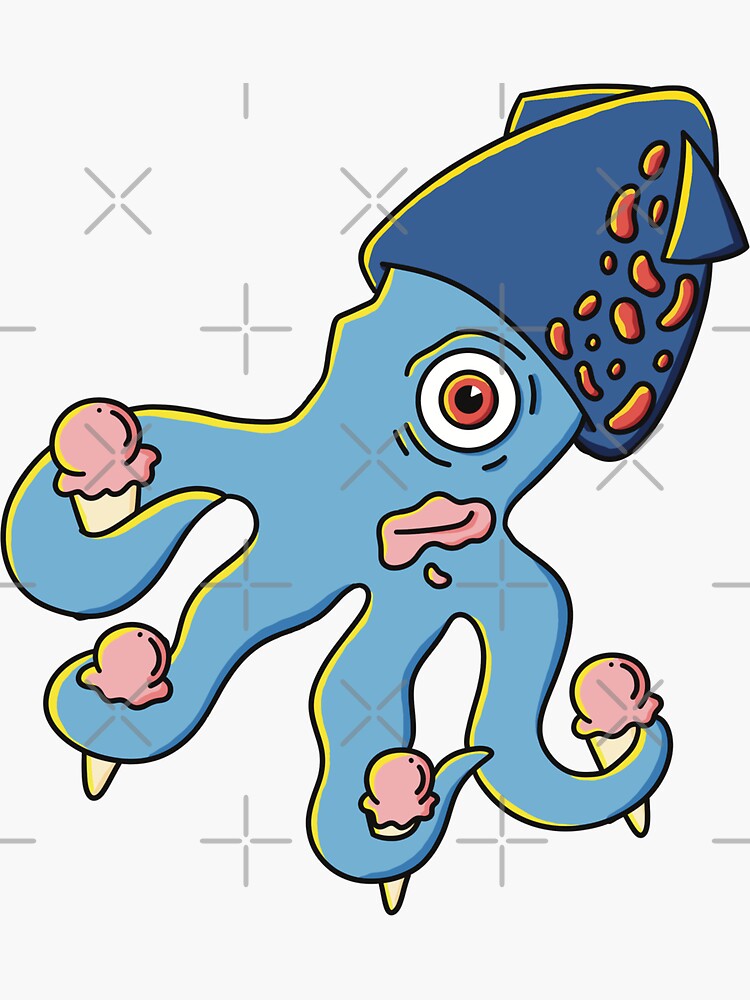 "Squid eating ice cream" Sticker for Sale by lapsuss | Redbubble