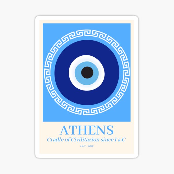 "Athens poster, protection of mati" Sticker for Sale by Mariamonserrat ...