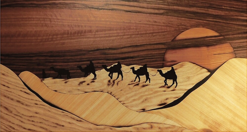 "Desert or Sahara of wood marquetry art landscape picture" by Andulino ...