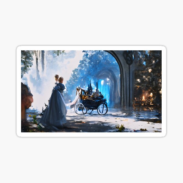 "Abstract Cinderella inspired carriage going through a blue floral arch ...