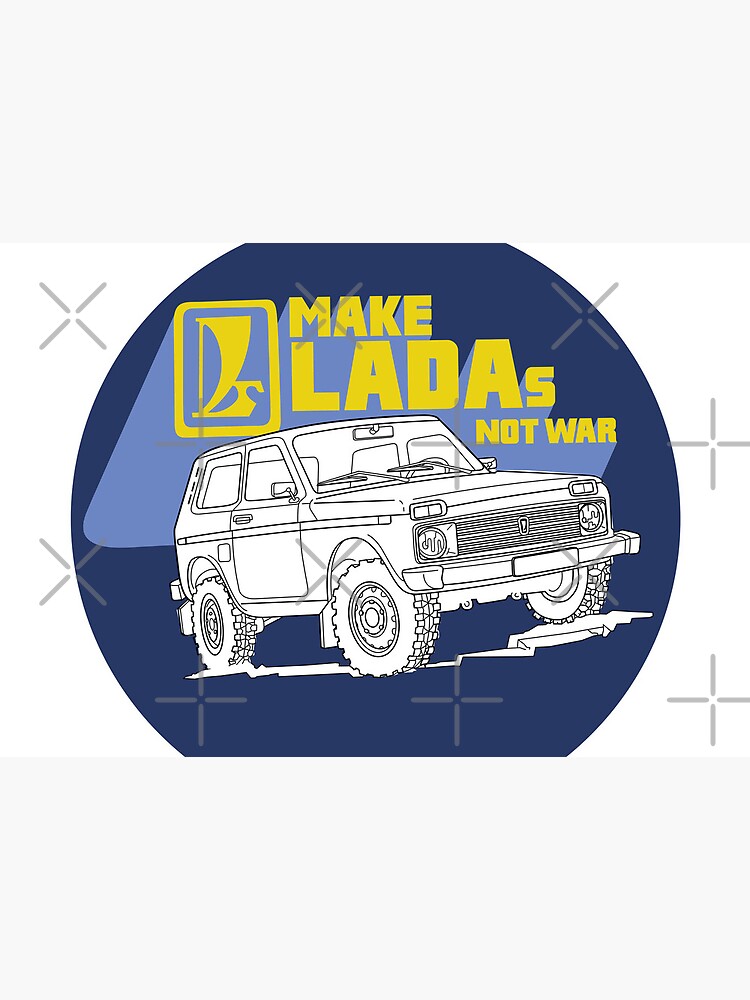 "Make Ladas Not War blue anti-war sticker based on a classic decal of the Lada Niva" Mask for ...