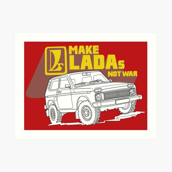 "Make Ladas Not War full red anti-war sticker based on a classic decal ...