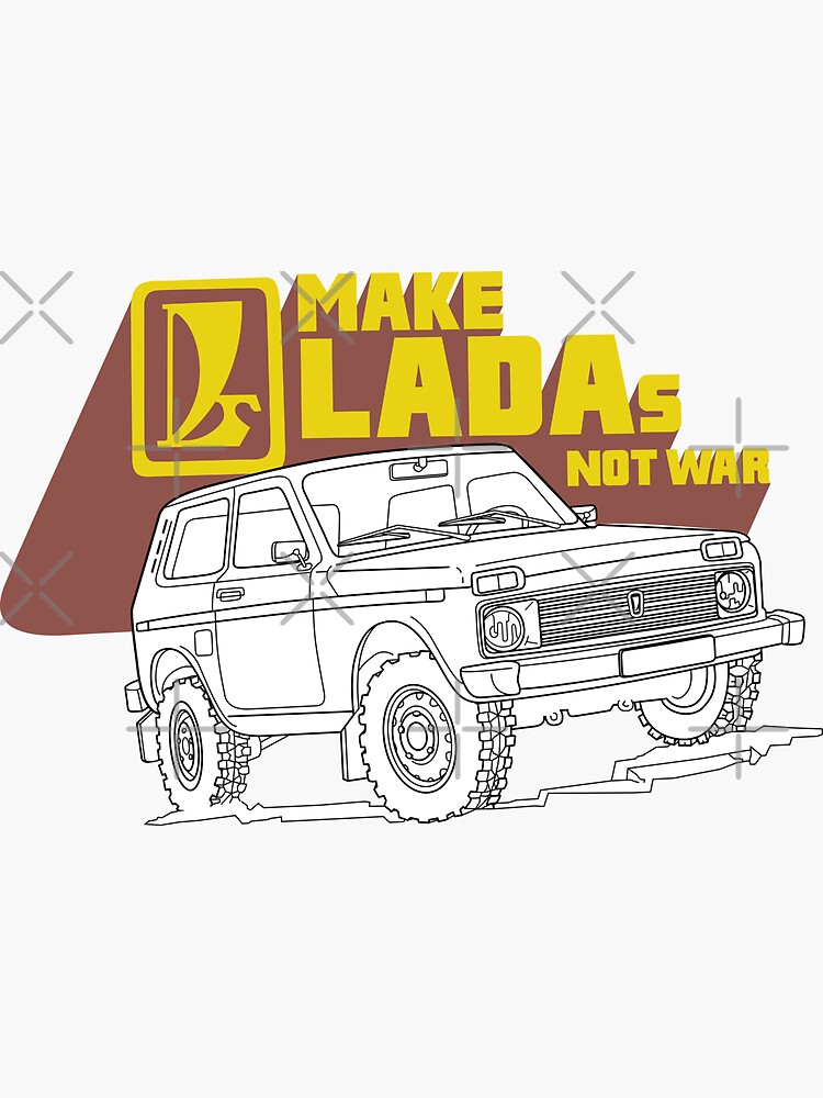 "Make Ladas Not War full red anti-war sticker based on a classic decal ...