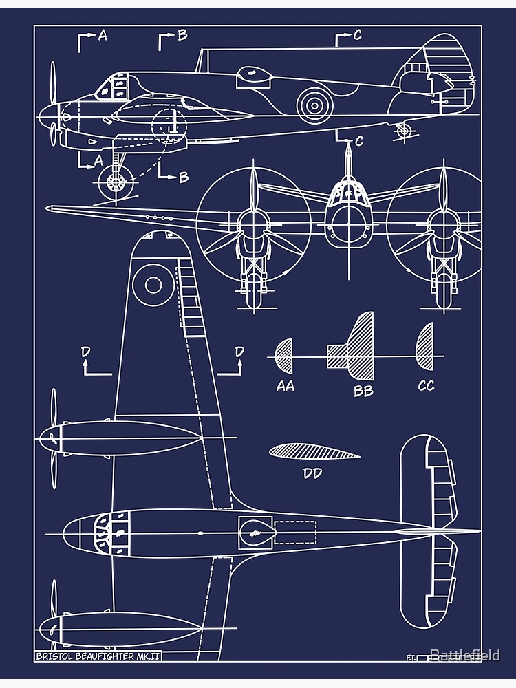 "Bristol Beaufighter Mk II British WW2 Plane Blueprints Gift" Poster ...