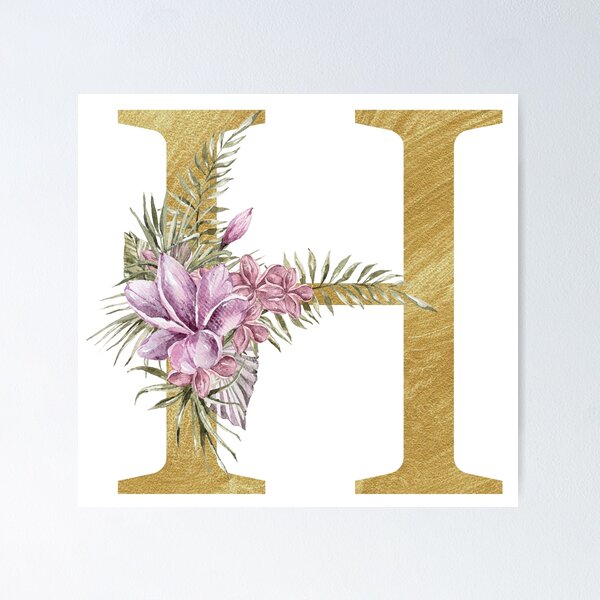 "Watercolor floral H letter monogram print" Poster for Sale by tiana ...