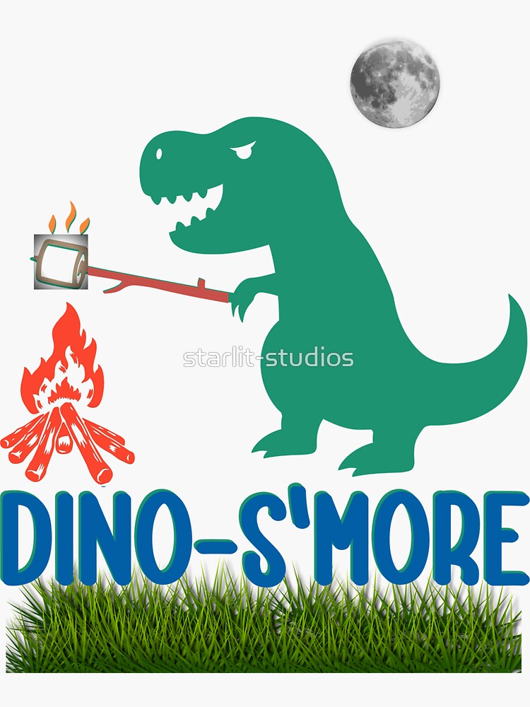 "Dino-Smore Dinosaur Making Smores By Moon" Sticker for Sale by starlit ...