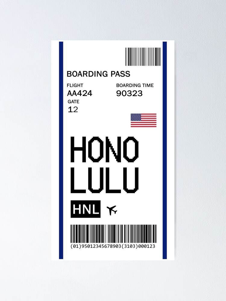 "HONOLULU Hawaii Boarding Pass Airlane Ticket Luggage Airplane" Poster ...