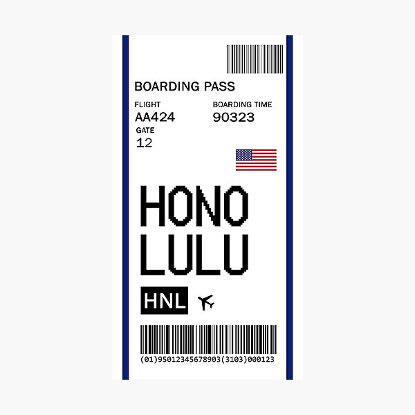 Lámina fotográfica «HONOLULU Hawaii Boarding Pass Airlane Ticket ...