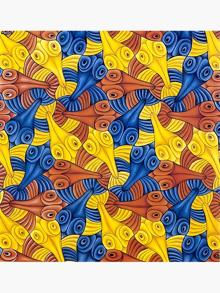 Pegatina «M.C. Escher - Simetría Acuarela 55 Peces» de Lolc | Redbubble