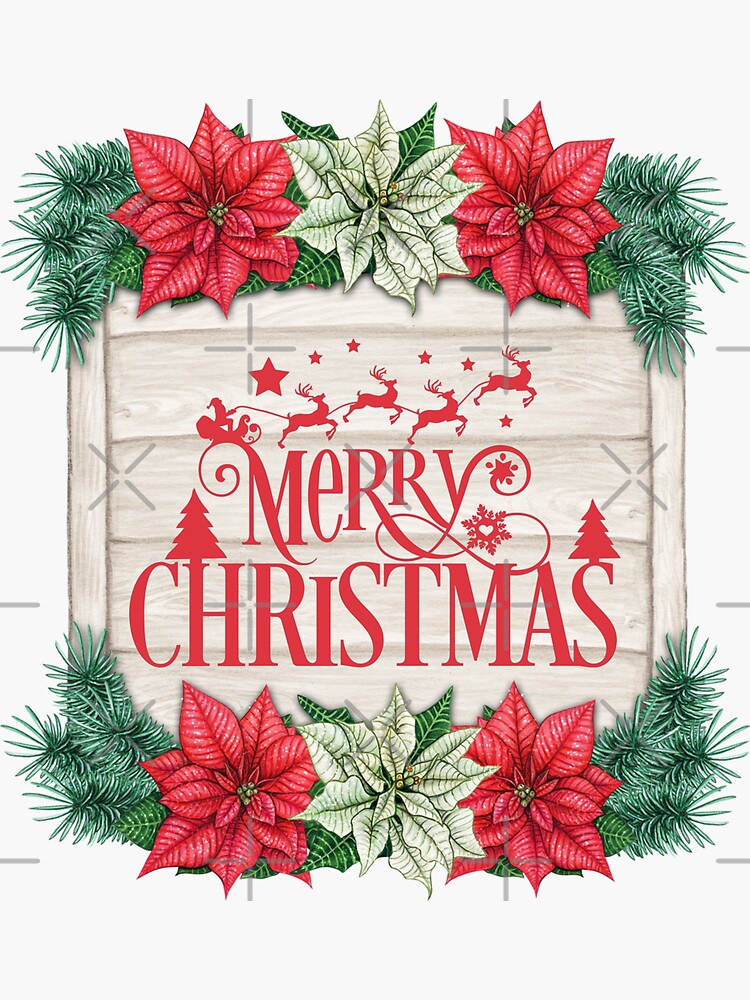 Merry Christmas Poinsettia Flowers Sticker For Sale By Silviaol