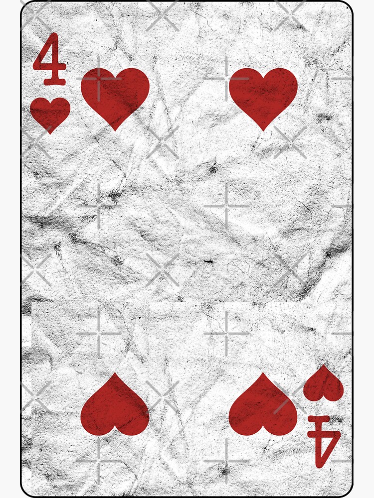 "Playing Cards 4 of Hearts (distressed design)" Sticker for Sale by ...