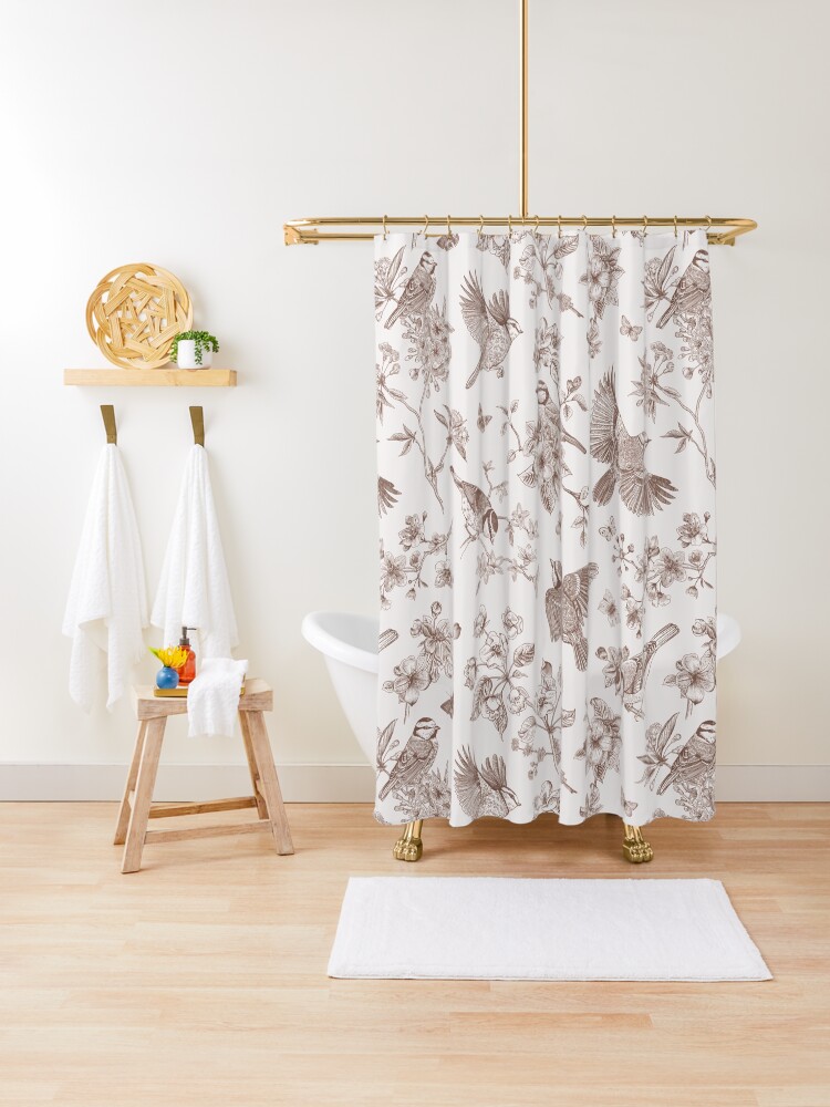 Vintage Brown Tan Toile Birds French Country Pattern cottagecore garden Shower Curtain for Sale by PUFFYP Redbubble