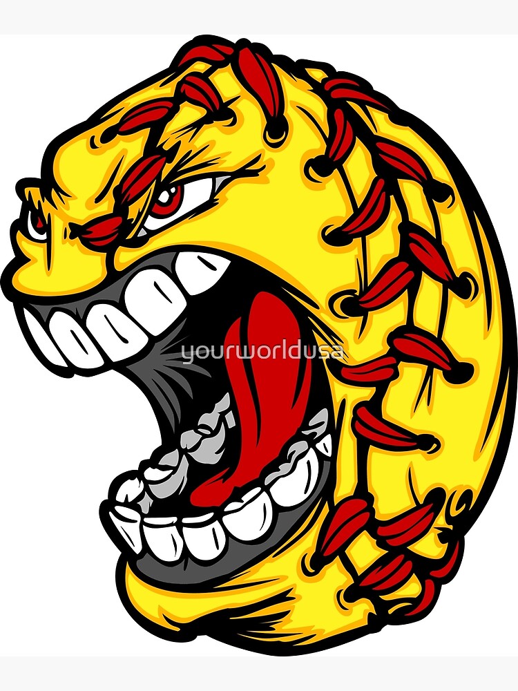 "Cartoon Fastpitch Softball with Screaming Face" Canvas Print for Sale ...