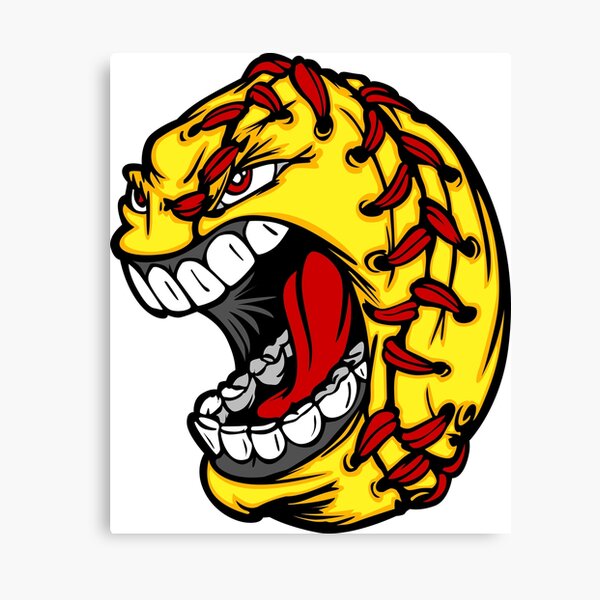 "Cartoon Fastpitch Softball with Screaming Face" Canvas Print for Sale ...