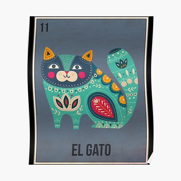 "Loteria Style Card - El Gato " Poster for Sale by SwazzDdraws | Redbubble