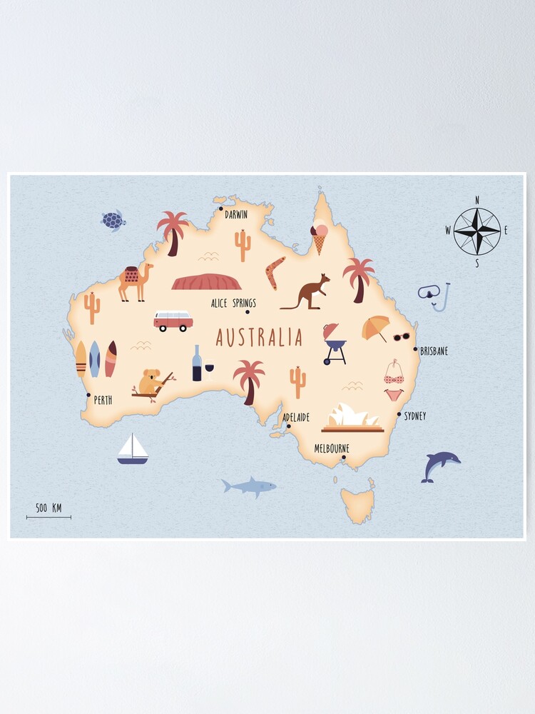 "Illustrated map of Australia" Poster for Sale by ymkesinfogr | Redbubble