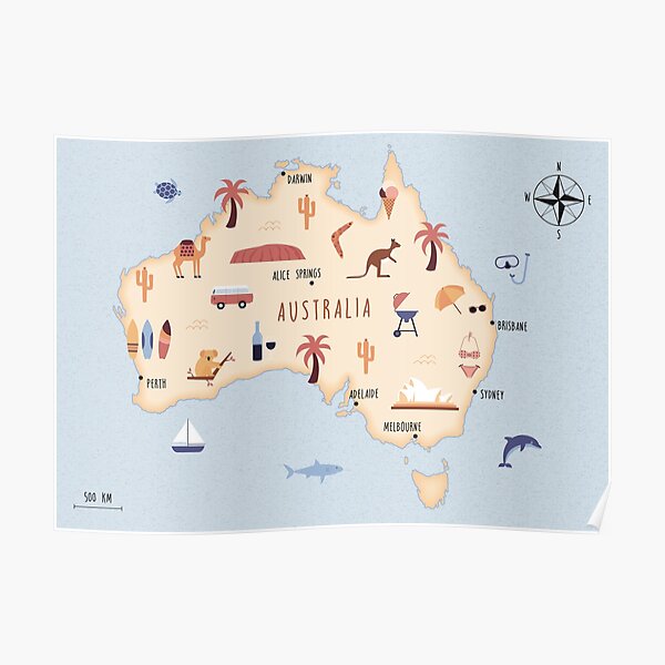 "Illustrated map of Australia" Poster for Sale by ymkesinfogr | Redbubble