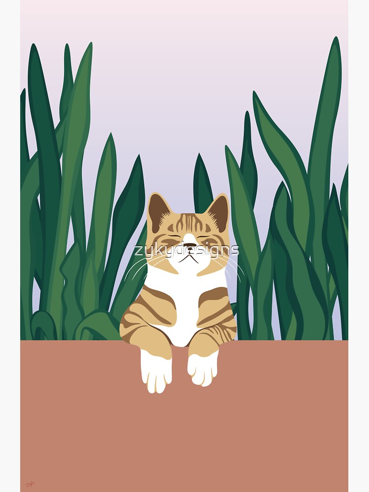 "Cat Hanging Over Garden Ledge" Sticker for Sale by zykydesigns | Redbubble