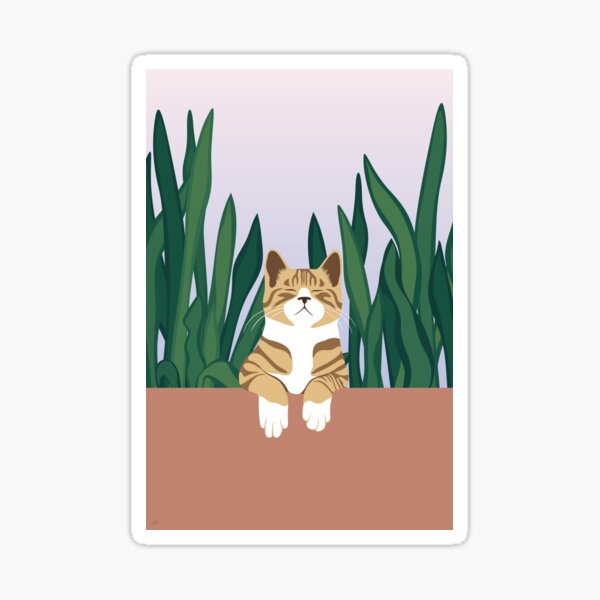 "Cat Hanging Over Garden Ledge" Sticker for Sale by zykydesigns | Redbubble